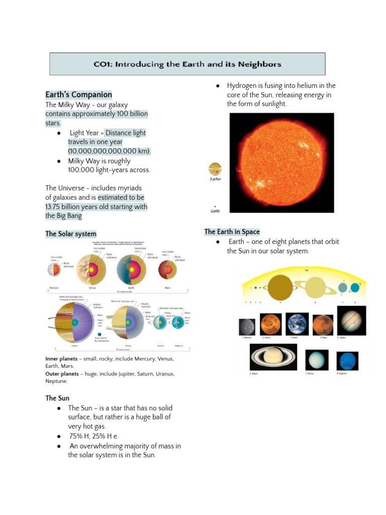 Earth Science Notes | PDF | Solar System | Jupiter
