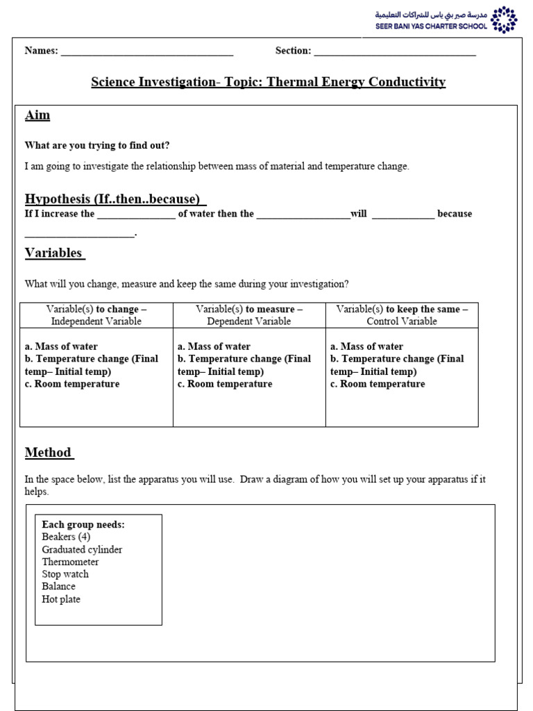 Science Investigation Planning Thermal Energy Conductivity | PDF ...