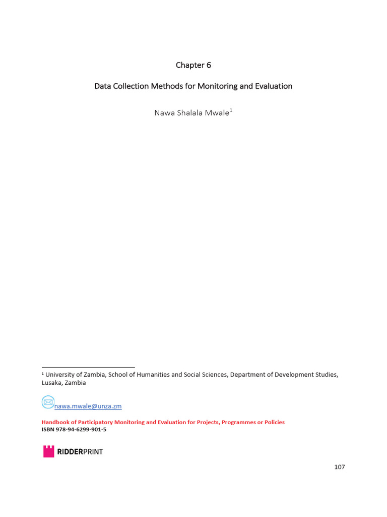 Data Collection Methods For Monitoring and Evaluation - Chapter - 6 - Nawa Shalala Mwale | PDF ...