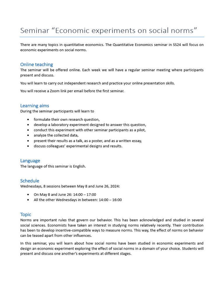 Economic Experiments On Social Norms | PDF | Experiment | Economics