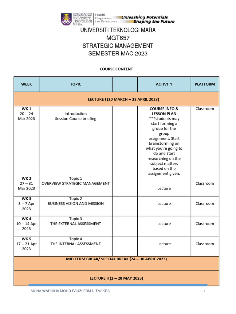MGT657 LESSON PLAN MAC2023a | PDF | Learning | Human Communication