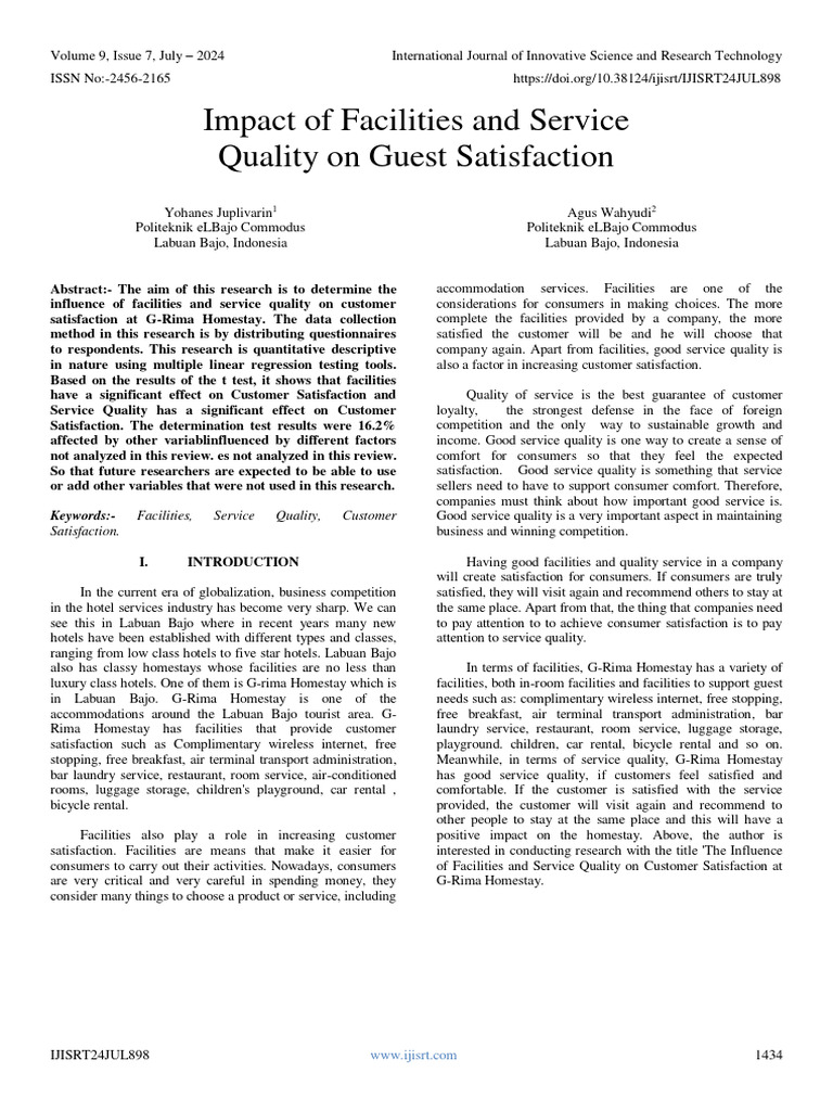 Impact of Facilities and Service Quality On Guest Satisfaction | PDF ...