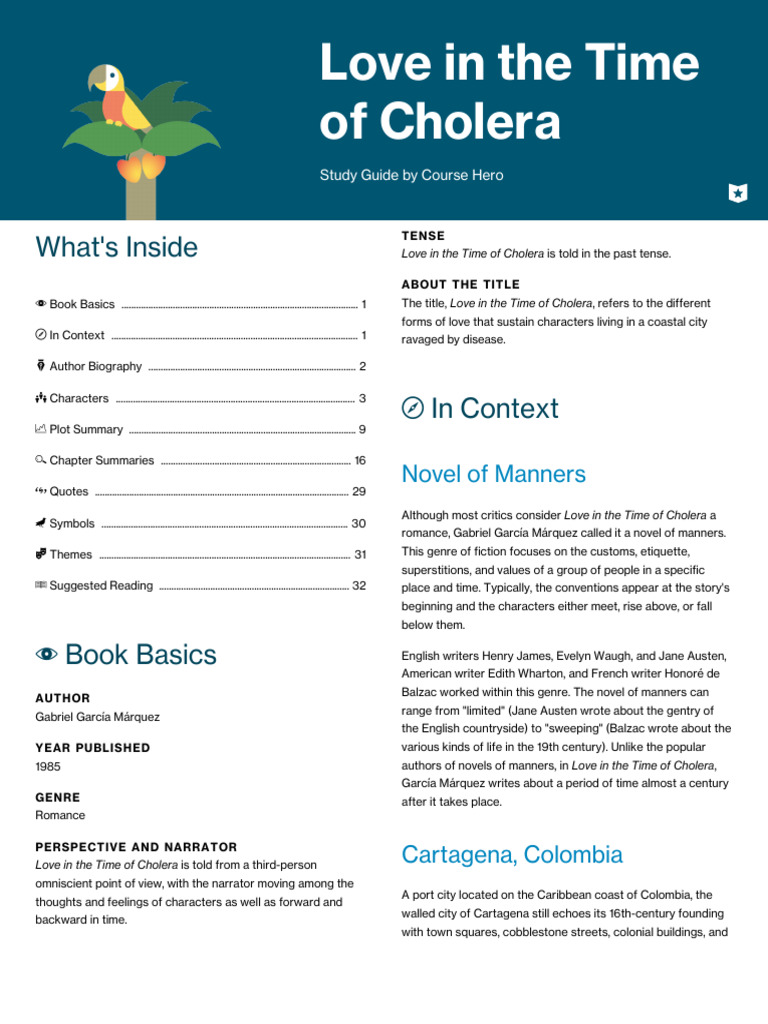 Love in the Time of Cholera Study Guide | PDF | Gabriel García Márquez