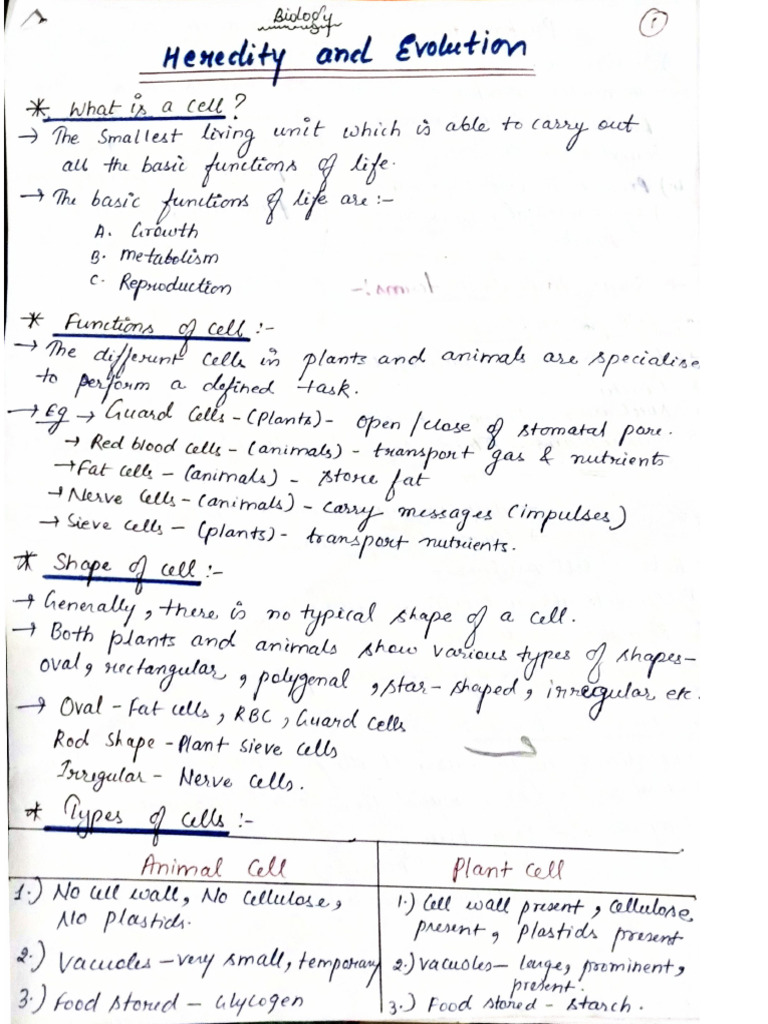 Class 10 Heredity and Evolution Notes | PDF