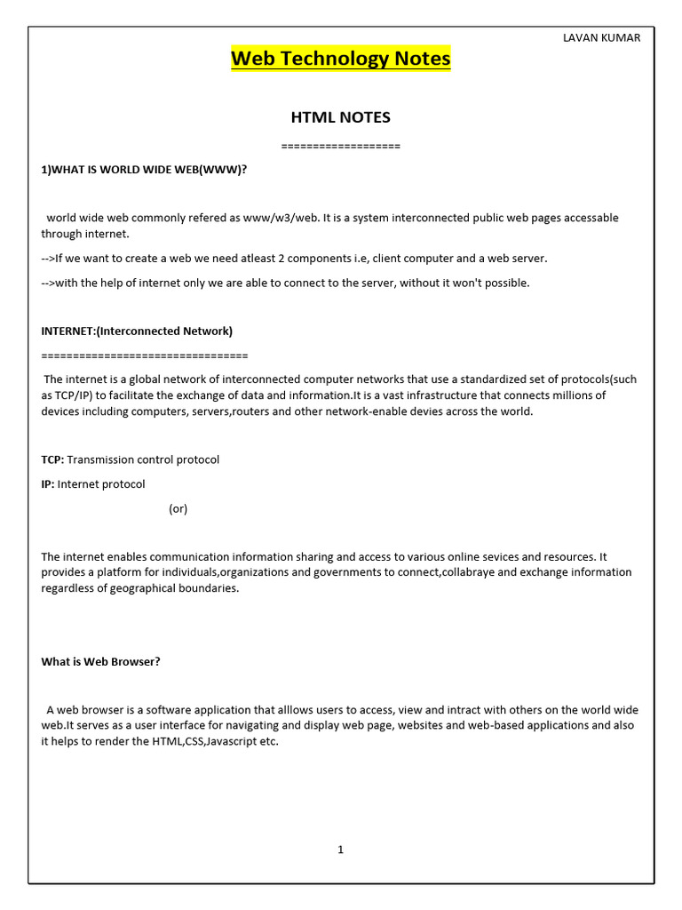 Web Technology Notes | PDF | Hyperlink | World Wide Web