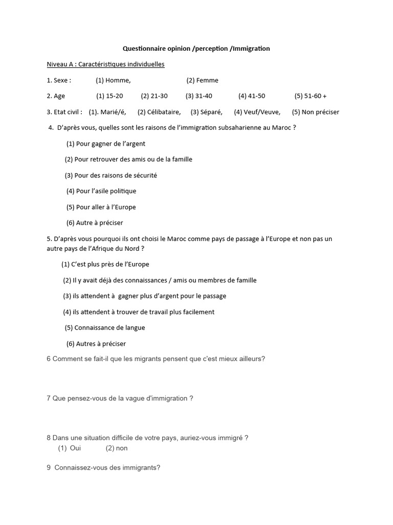 Questionnaire sur l'immigration subsaharienne | PDF | Sciences sociales