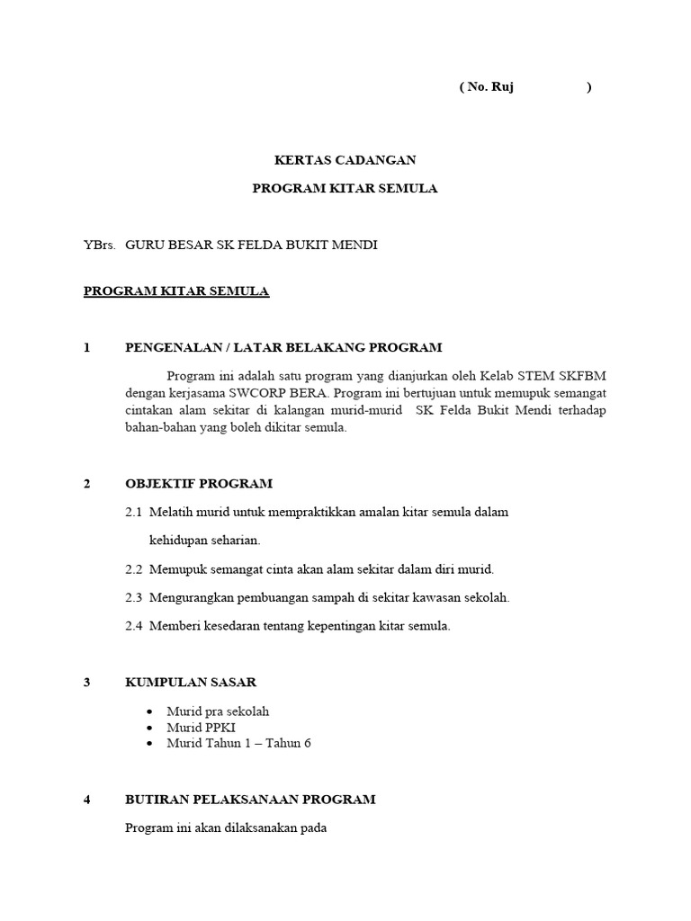 Kertas Cadangan Pemulihan TERKINI Program Kitar Semula | PDF