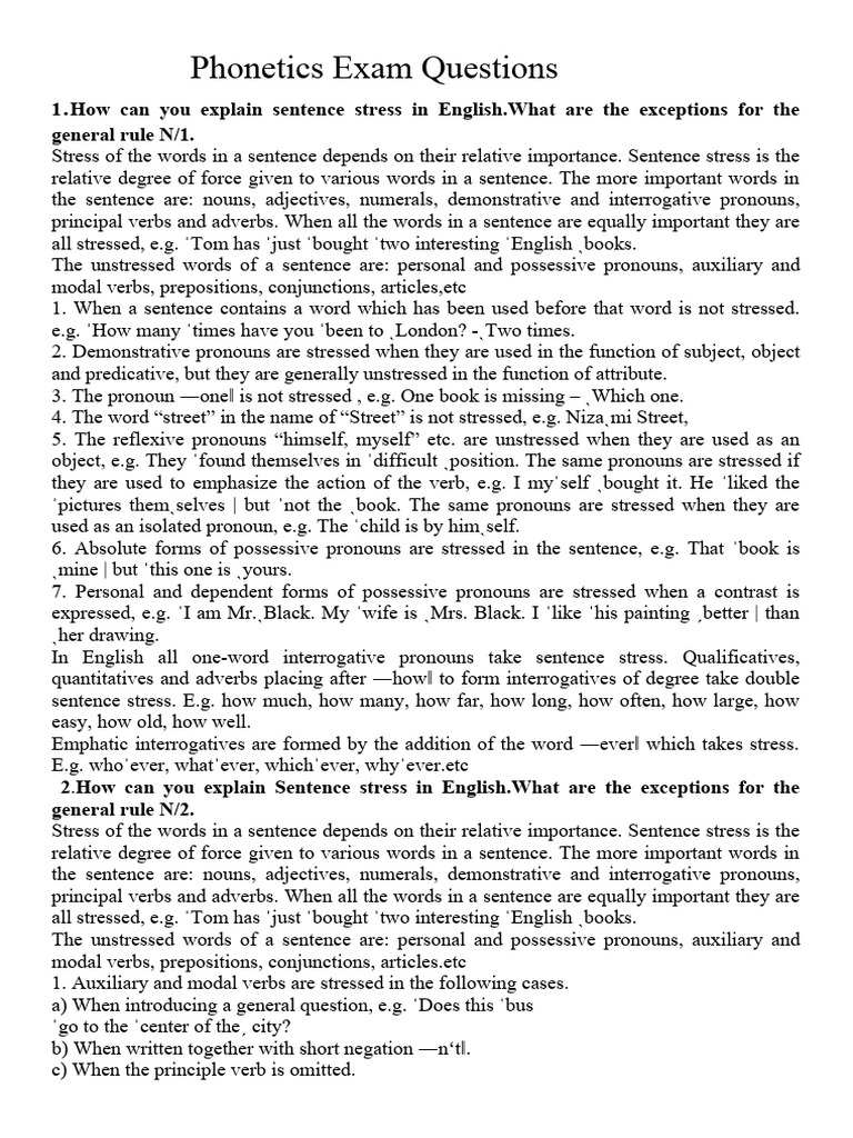 Phonetics Exam Answers 2021 | PDF | Stress (Linguistics) | Verb