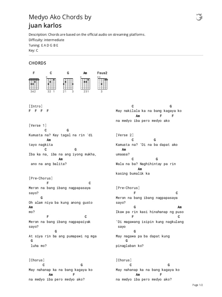 Medyo Ako Chords by Juan Karlostabs at Ultimate Guitar Archive | PDF