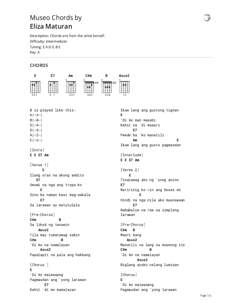 Museo Chords by Eliza Maturantabs at Ultimate Guitar Archive | PDF