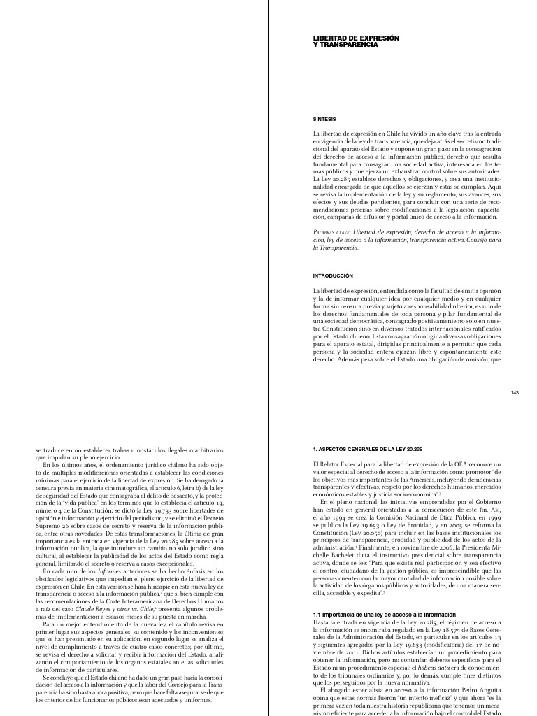 Cap 05 Libertad de Expresion y Transparencia | PDF | Leyes de libertad de información por país ...