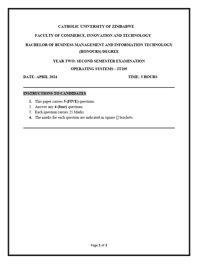 Operating Systems Exam Guide 2024 | PDF | Process (Computing ...