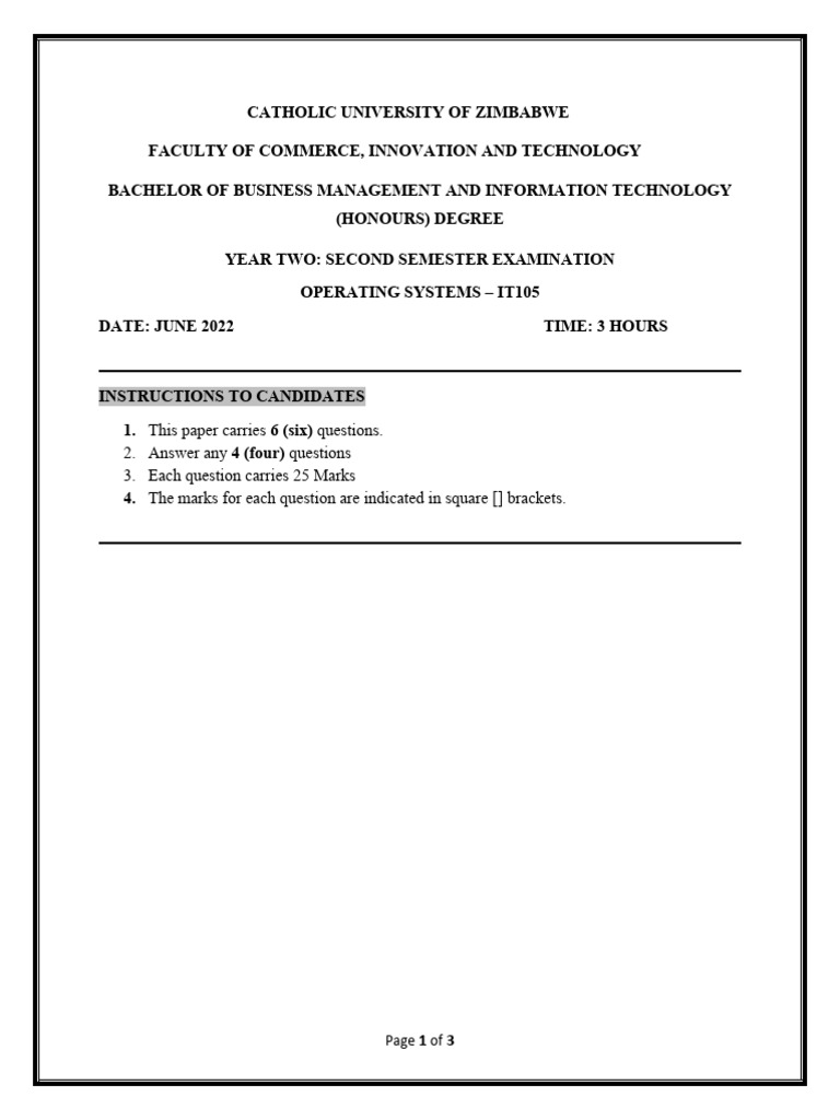 Operating Systems Exam - IT105 2022 | PDF | Process (Computing ...