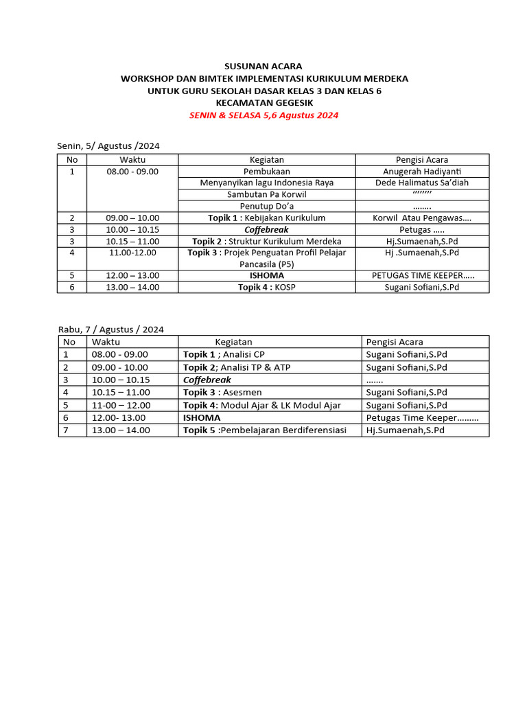 Susunan Acara Ikm TH 2024 Kec - Gegesik | PDF