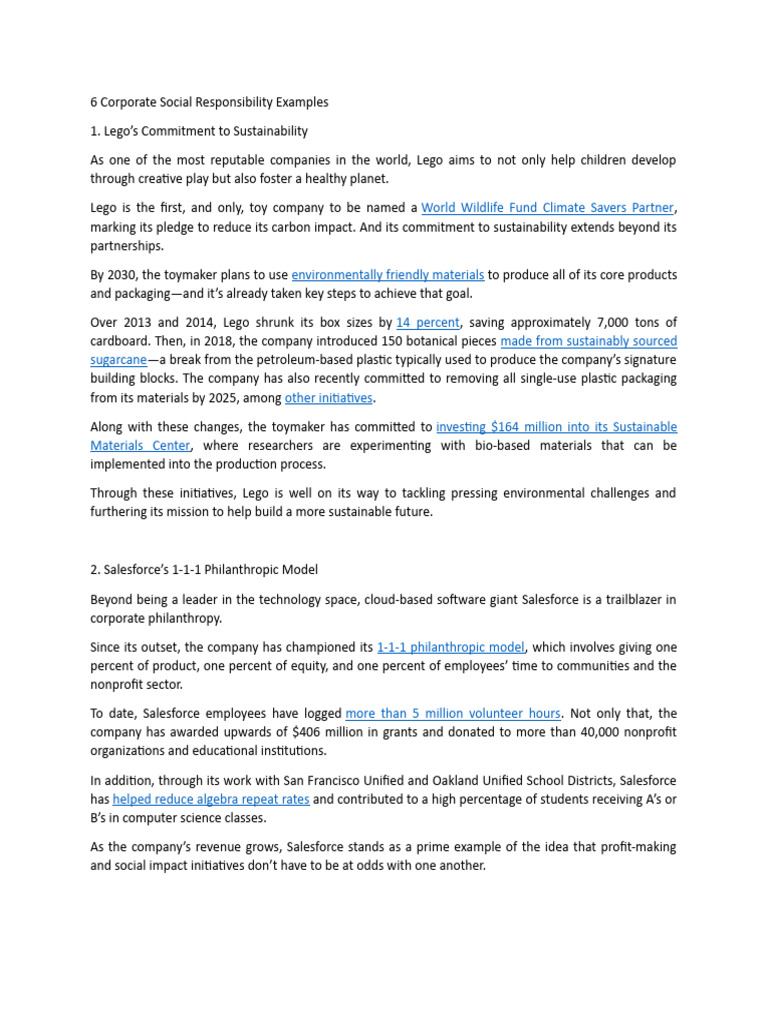 6 Corporate Social Responsibility Examples | PDF | Corporate Social ...