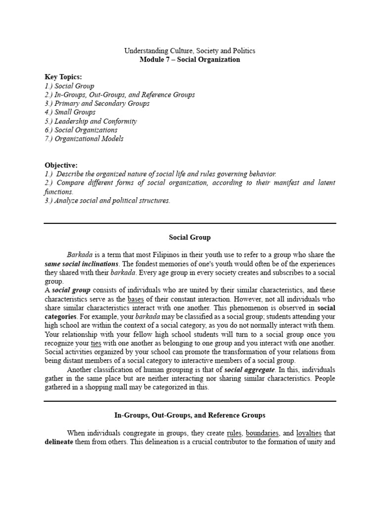 (UCSP) Module 7 - Social Organization | PDF | Bureaucracy | Leadership