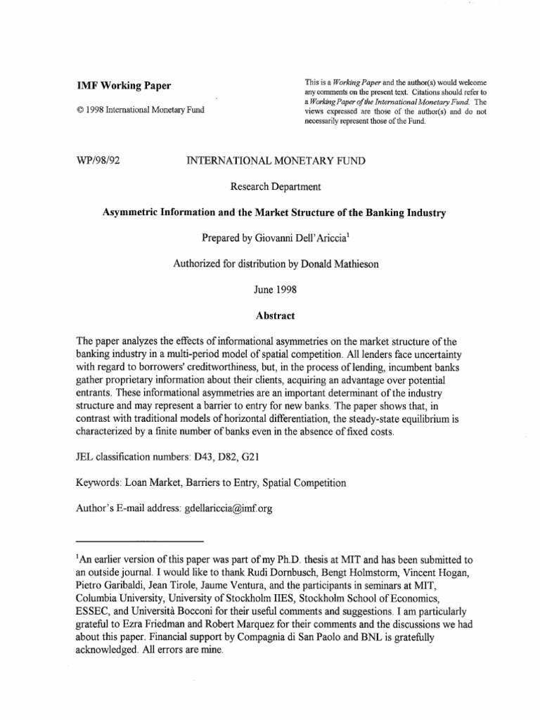 Asymmetric Info in Banking Industry | PDF