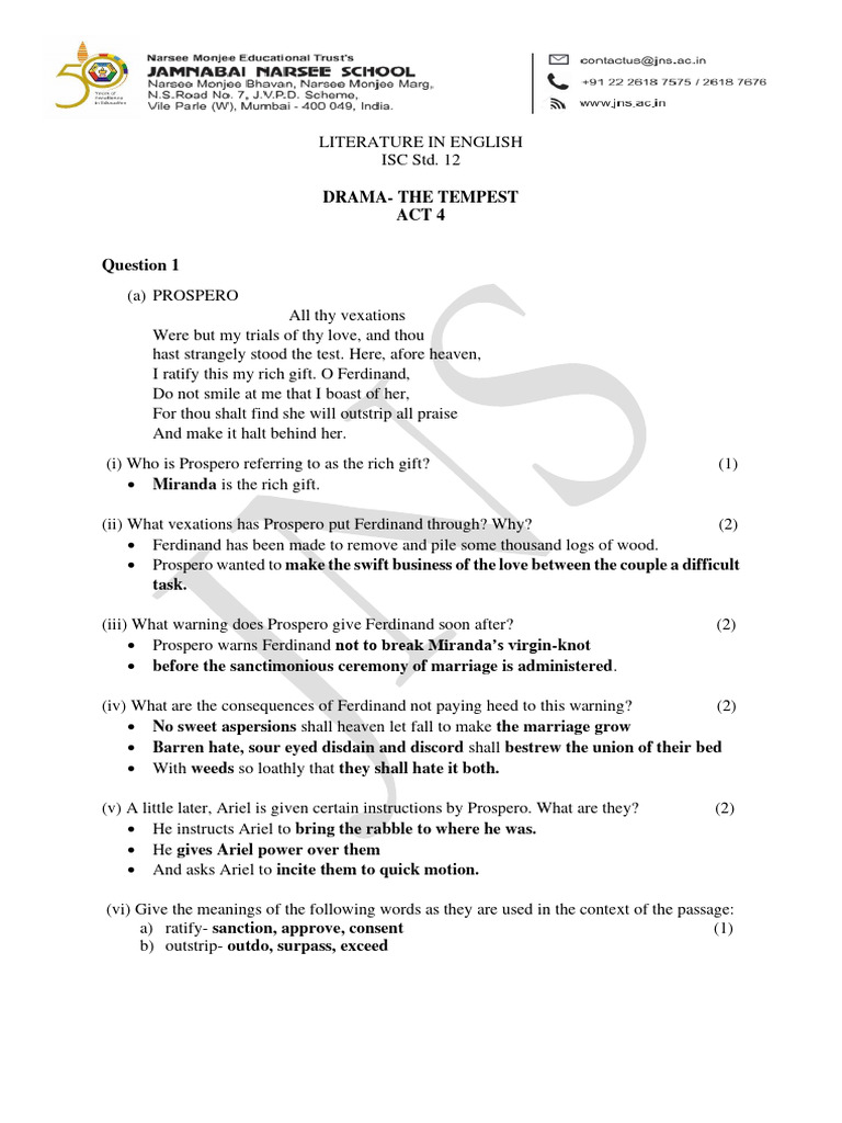 JH EcampusUpload SubjectNote GRADE 12 - ENG 2 - DRAMA - THE TEMPEST ACT ...