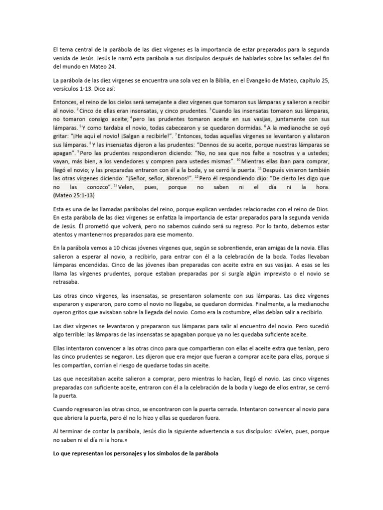 Parábola de las diez vírgenes: Preparación | PDF | María, madre de ...