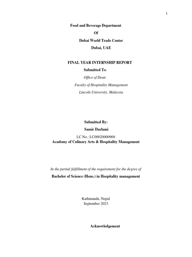 7th Sem Internship Report Part 1, Samir Darlami | PDF | Dubai | Hotel