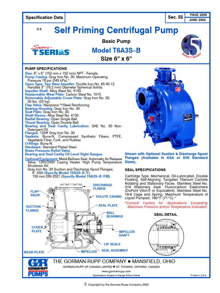 Gorman Rupp T Series Ce Self Priming Pump 32 | PDF | Pump | Bearing ...