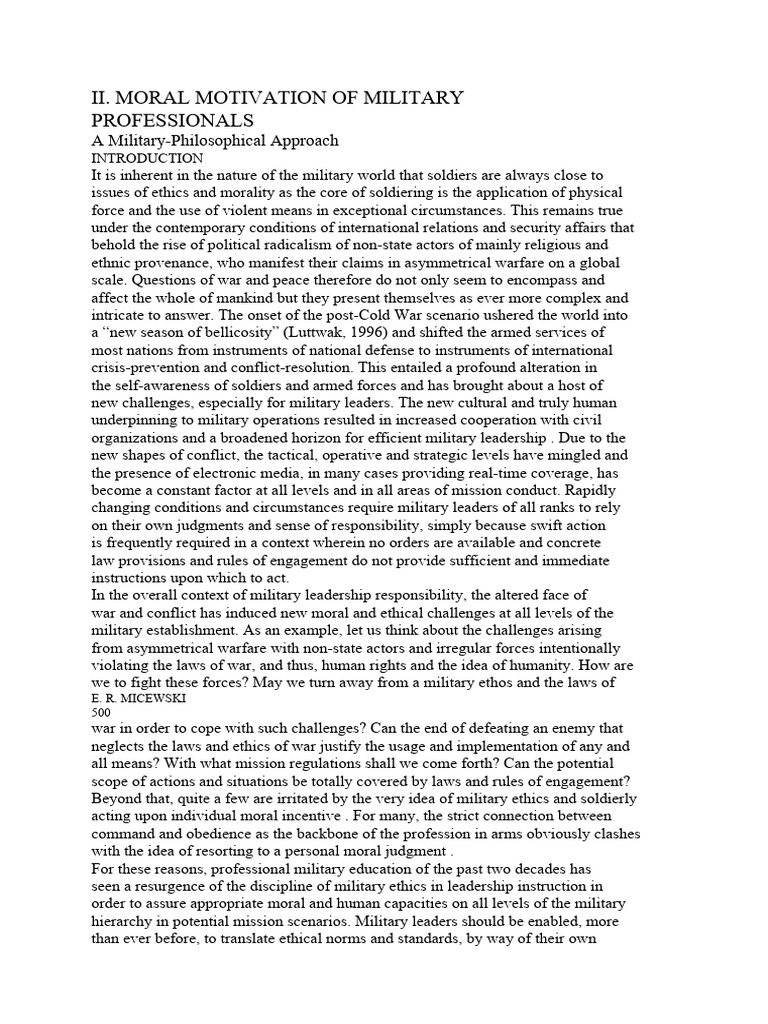 Ii. Moral Motivation of Military Professionals: A Military ...