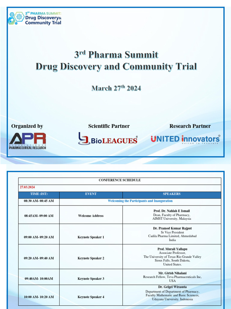 Pharmacy Conference Schedule 2024 | PDF | Biology | Clinical Medicine