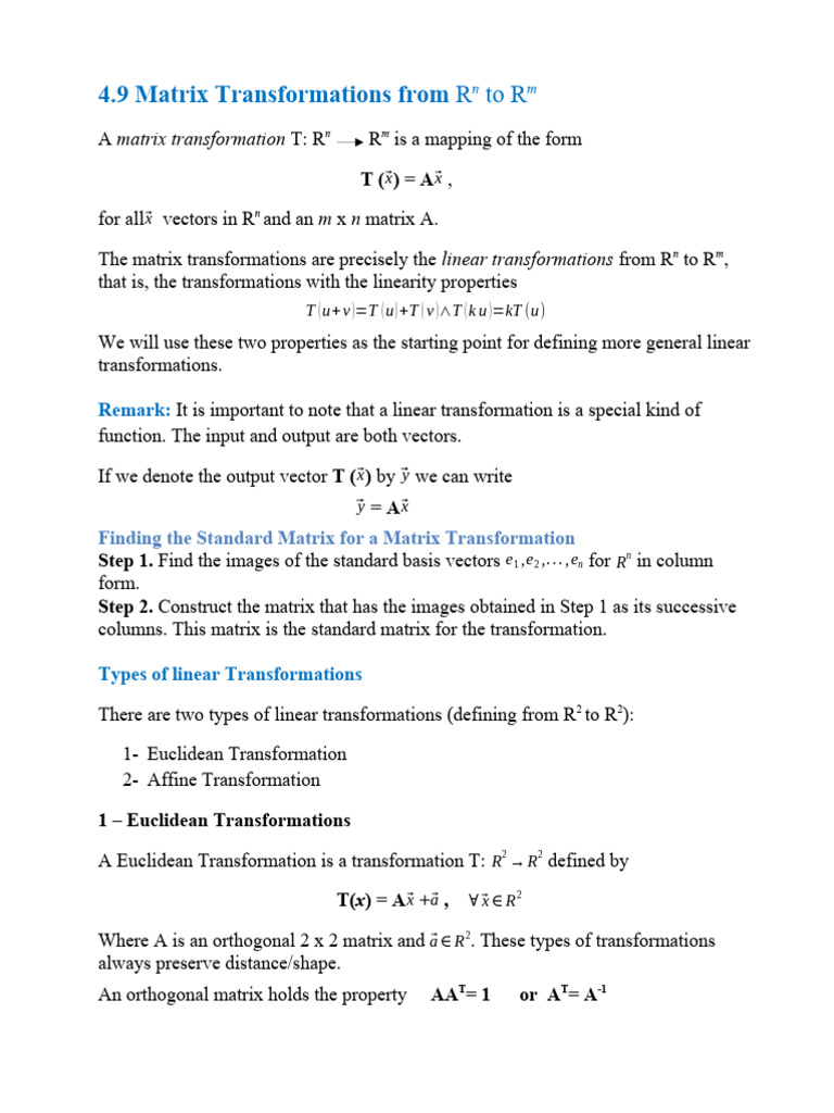 Matrix Transformation | PDF | Matrix (Mathematics) | Linear Map