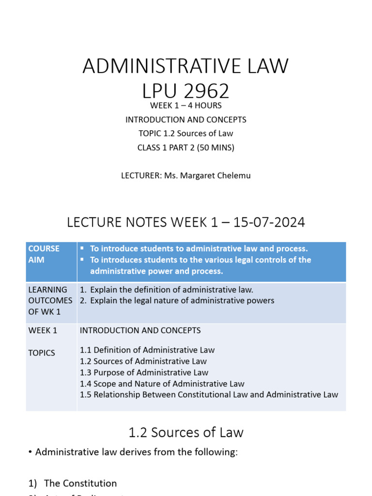 Lecture Notes Wk 1 Class 1 Part 2 Sources Of Law Pdf Sources Of Law Mandamus