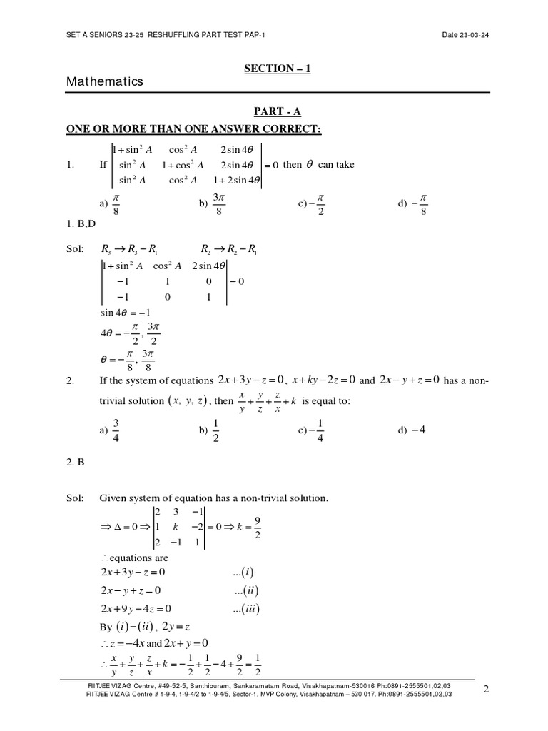 Reshuffling Part Test Paper-1 Dt. 23.03.24 | PDF | Trigonometric ...
