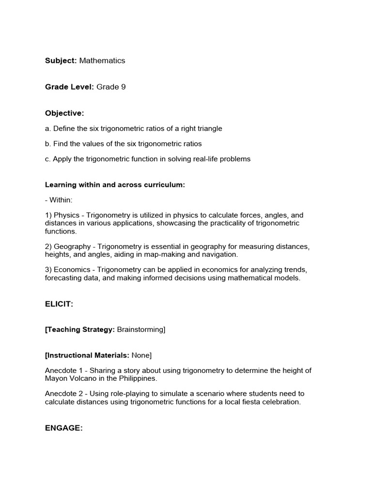 Lesson Plan | PDF | Trigonometric Functions | Trigonometry
