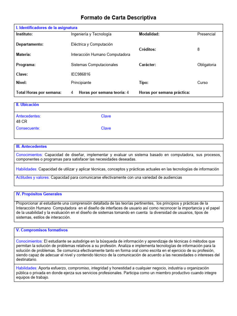 Formato de Carta Descriptiva IHC | PDF | Diseño | La interacción persona-ordenador