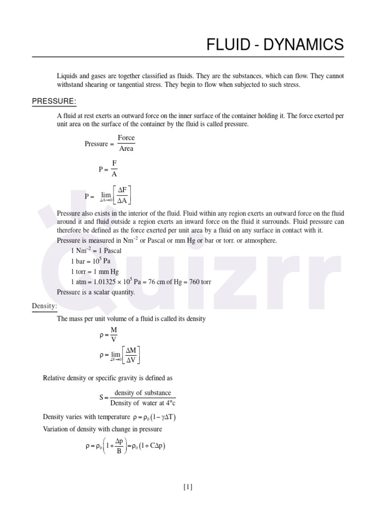 10 Fluid Mechanics Formula Sheets Quizrr | PDF | Buoyancy | Pressure