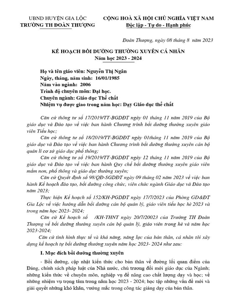 BDTX Cá Nhân 2023-2024 | PDF