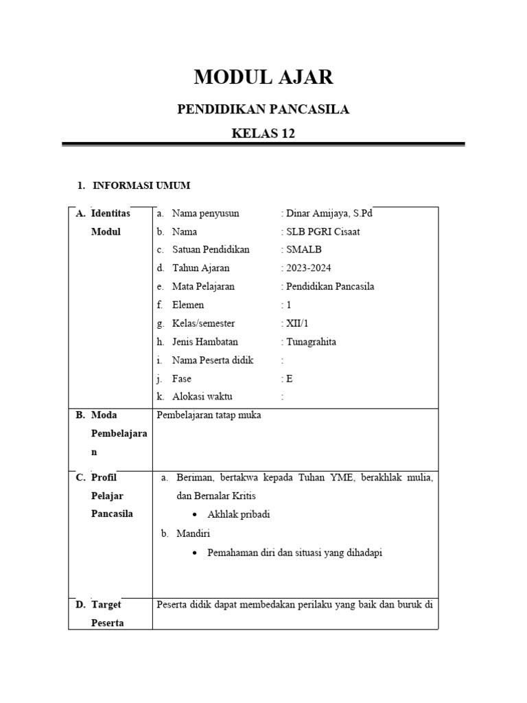 04 - Modul Ajar PKN Elemen 2 | PDF