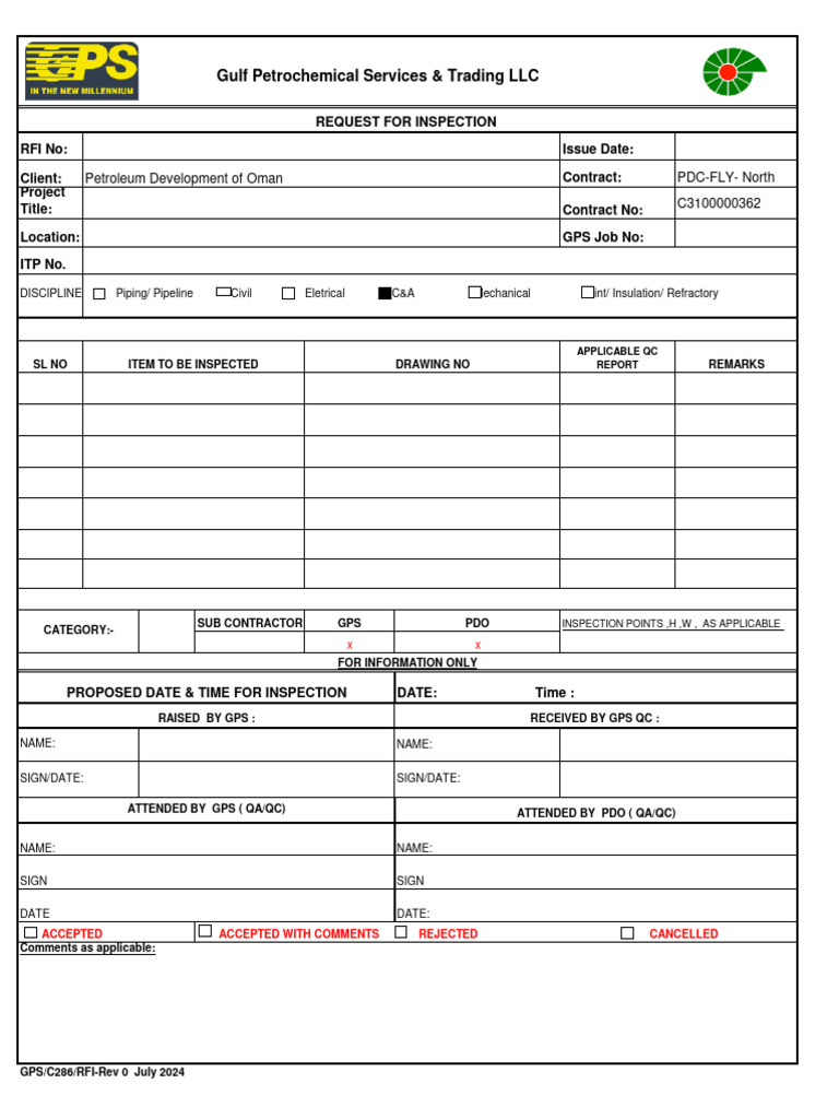 RFI Format GPS | PDF