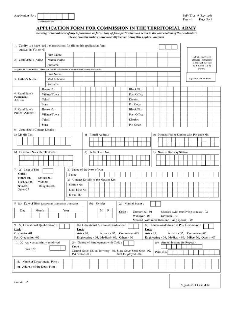 Army Vacancy Application Form | PDF