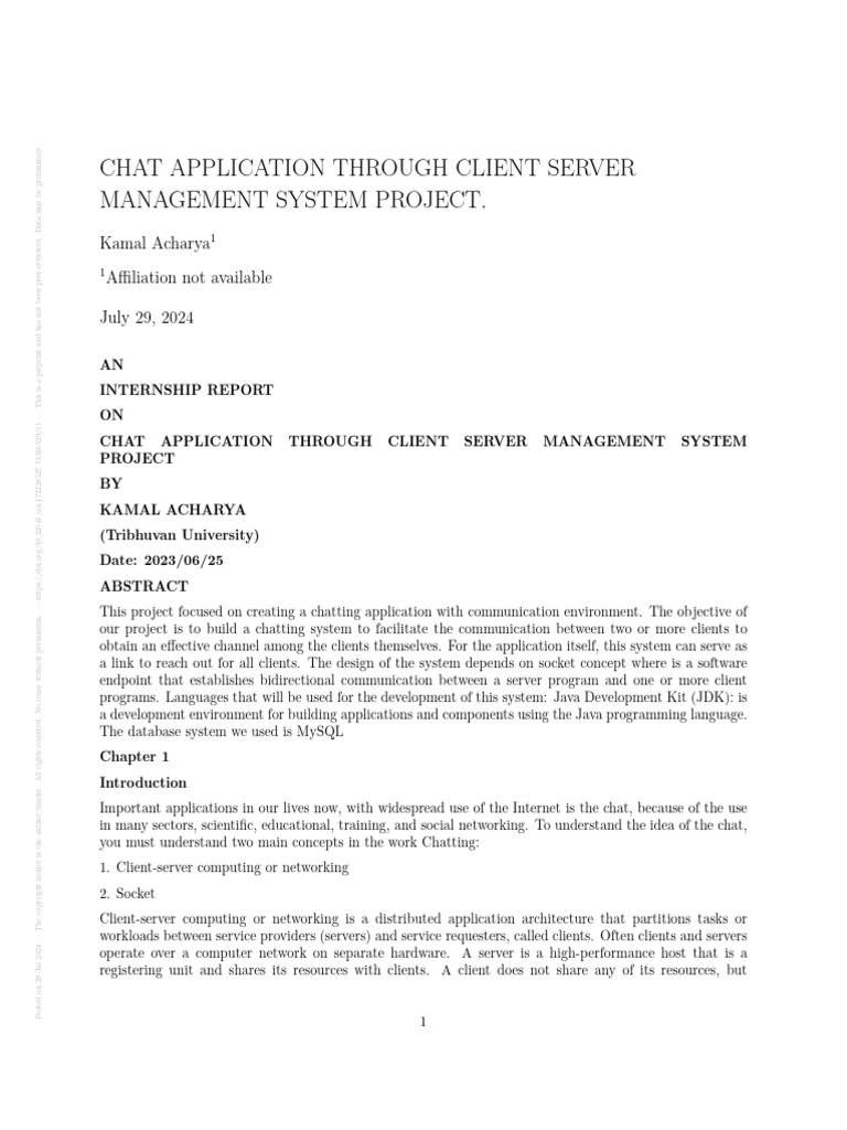 Chat Application Throught Client Server Project Report | PDF | Client ...