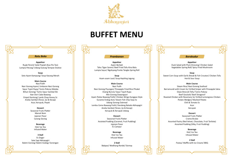 Abhayagiri Restaurant Buffet Menu 2023 | PDF | Indonesian Cuisine ...