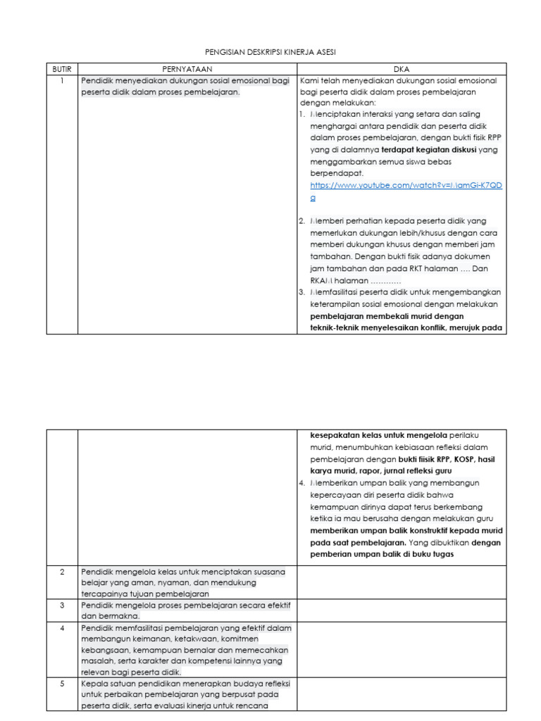 Pengisian Deskripsi Kinerja Asesi | PDF