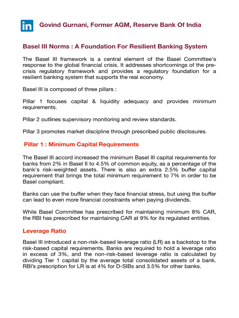 Basel III Basel IV Norms For Resilient Banking System 1696102664 | PDF ...
