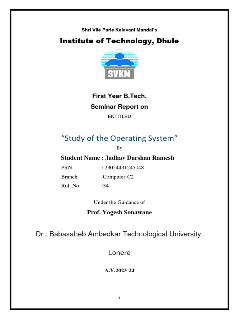 Darshan Final Seminar Report On Operating System | PDF | Operating ...