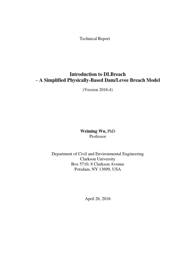 DLBreach: Physically-Based Breach Model | PDF | Levee | Dam