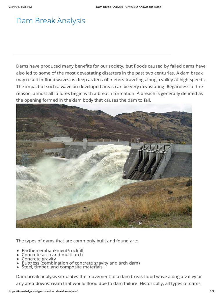 1.dam Break Analysis - CivilGEO Knowledge Base | PDF | Dam | Flood