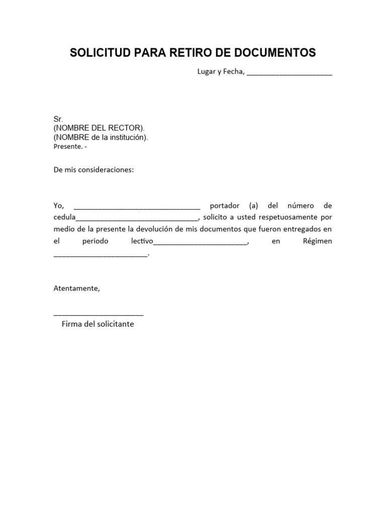 1 Solicitud para Retiro de Documentos | PDF | Hogar, jardinería y bricolaje
