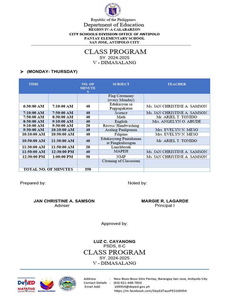 G5 40-Mins Class-Program SY.2024-2025 | PDF | Government | Public ...