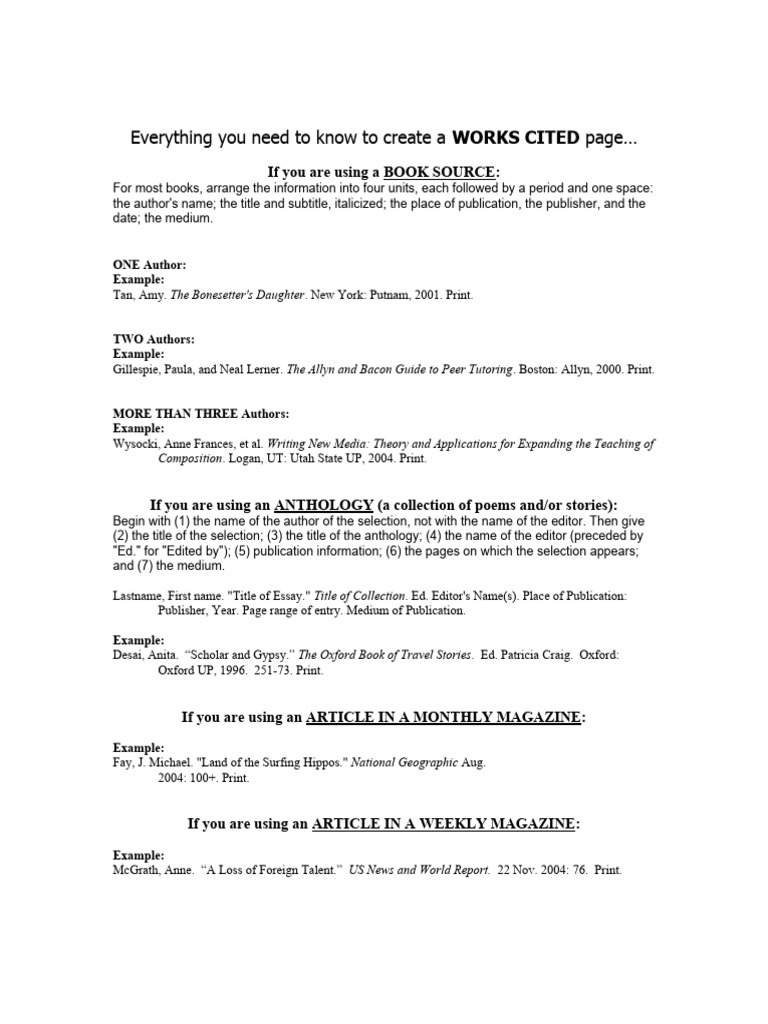 WORKS CITED Page Quick For Students | PDF | Writing | Mass Media