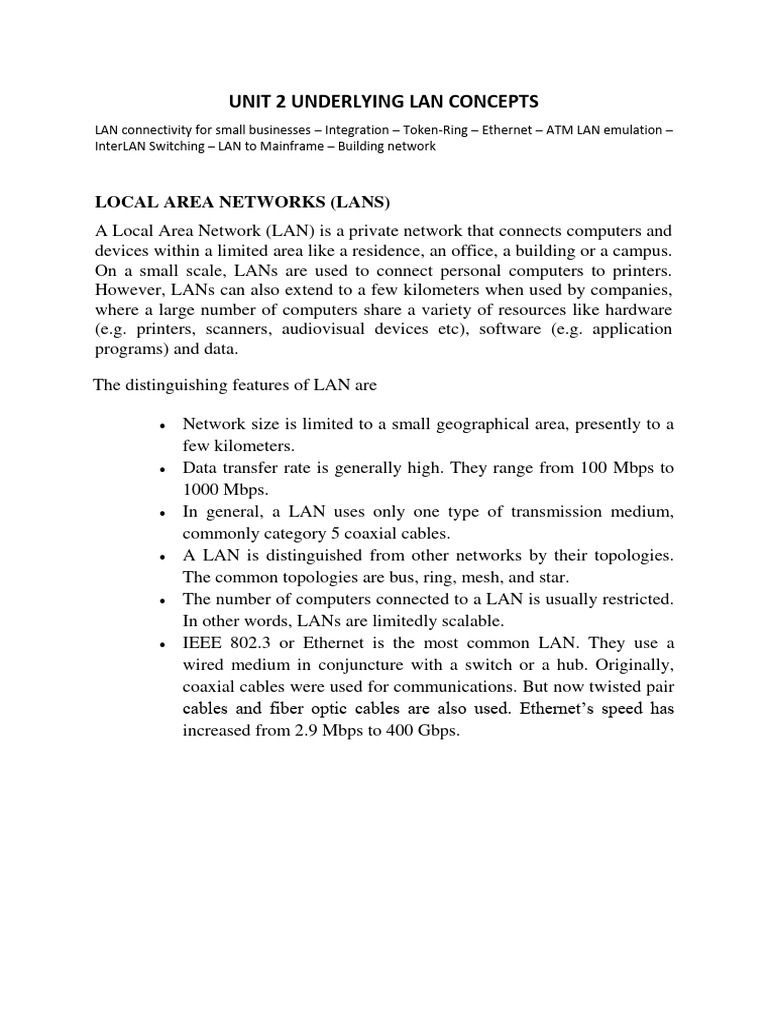 LOCAL AREA NETWORKS Unit 2 | PDF | Asynchronous Transfer Mode ...
