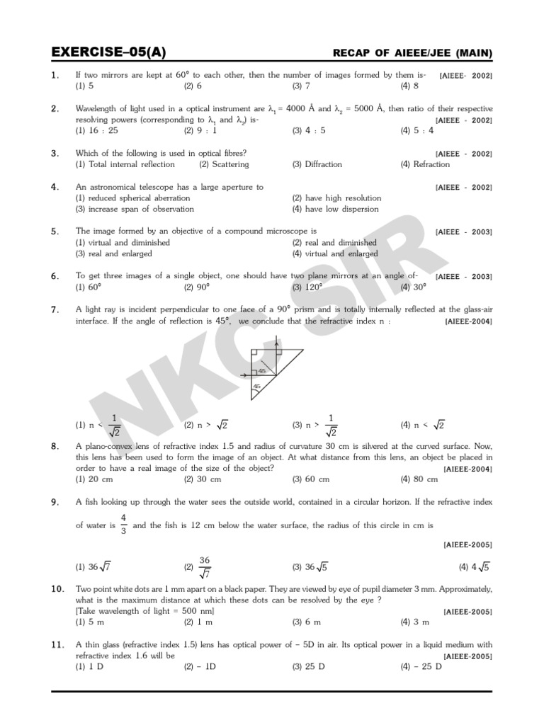 Ray-Optics & Optical Instruments - Ex-5 (A) & 5 (B) | PDF | Angular ...