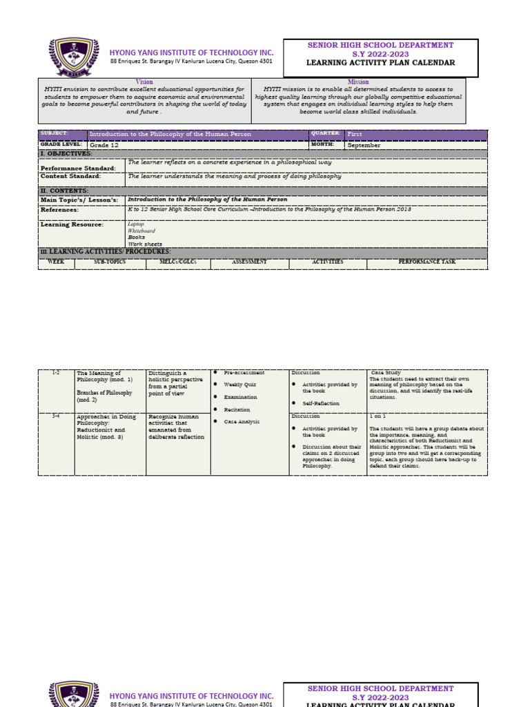 Philo Lesson Plan | PDF | Learning | Curriculum